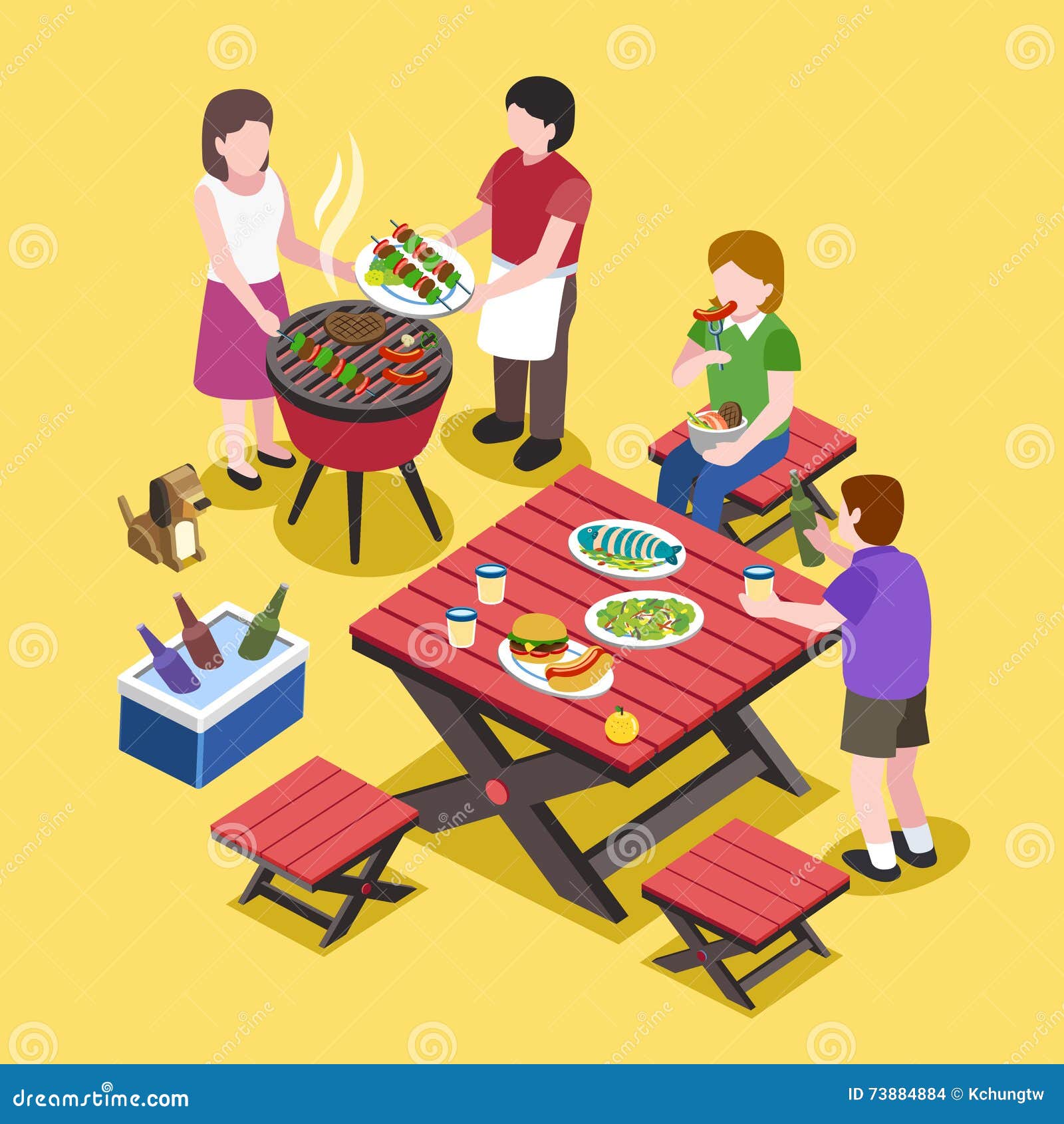 BBQ party scene stock illustration. Illustration of family - 73884884