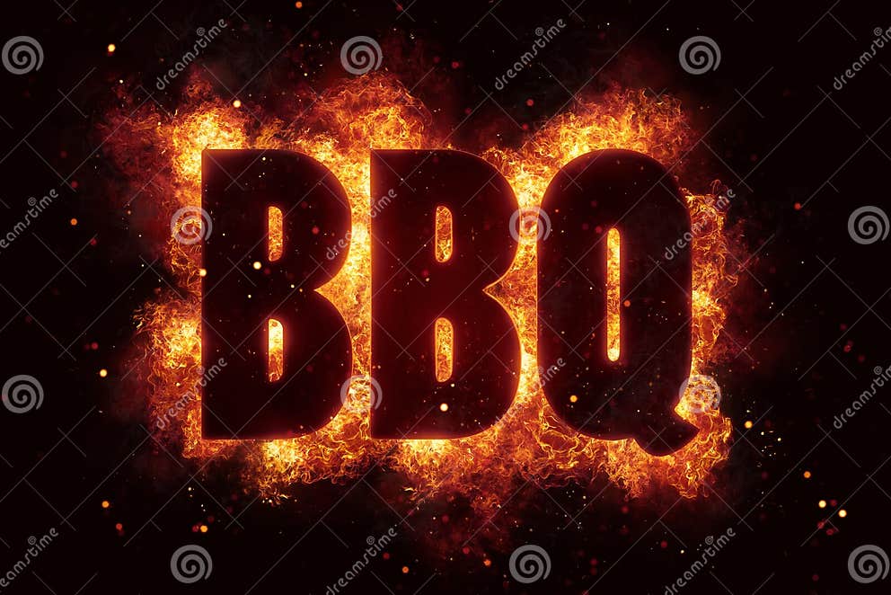 BBQ Party Text on Fire Flames Explosion Stock Illustration ...