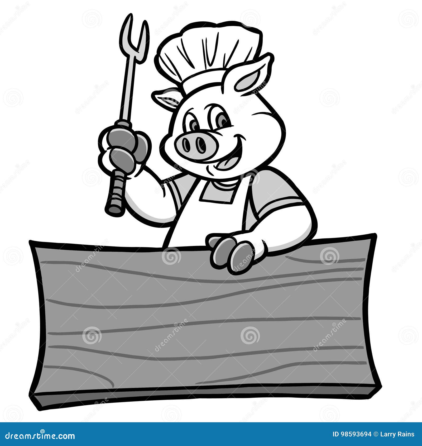 BBQ Pig with Sign Illustration Stock Vector - Illustration of wood ...