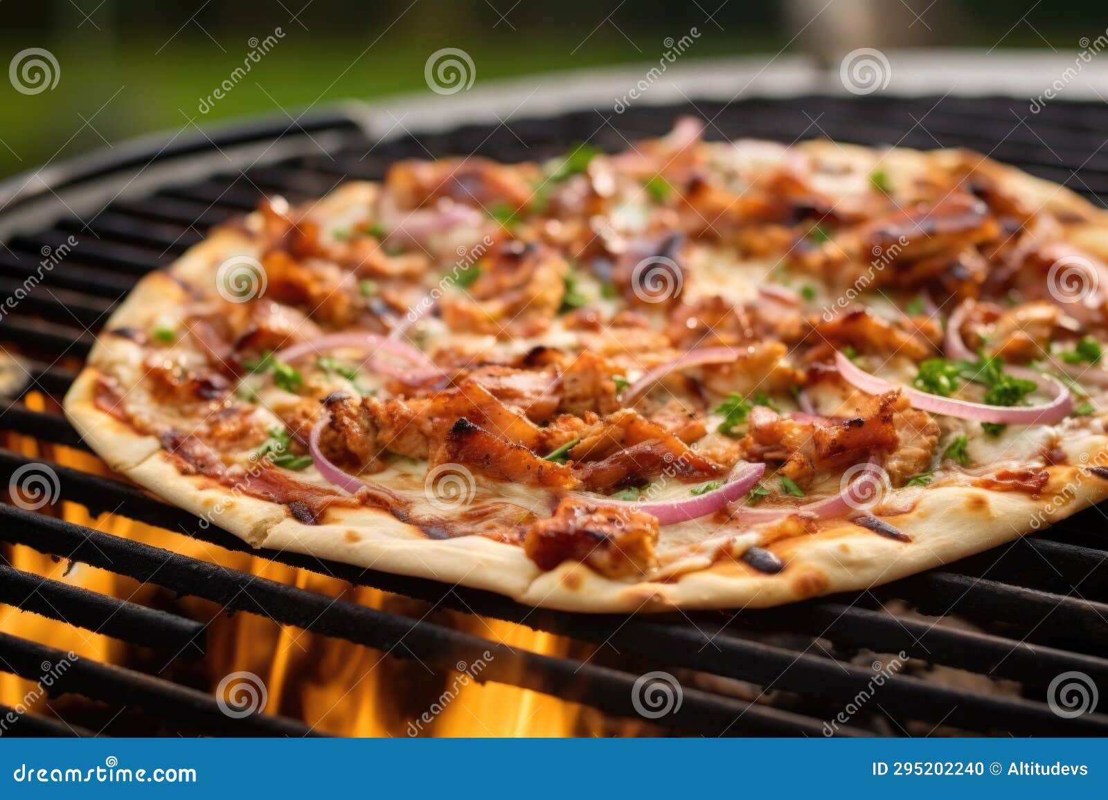 Bbq Pizza with Smoke Wafting from the Grill Stock Photo - Image of food ...