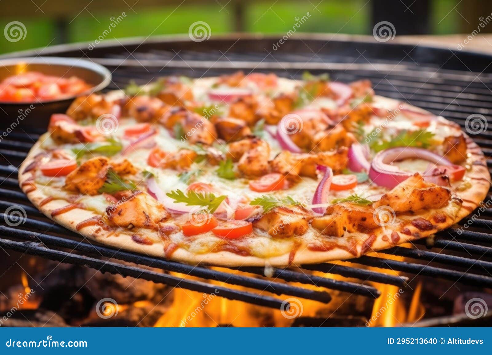 Bbq Pizza with Smoke Wafting from the Grill Stock Photo - Image of ...
