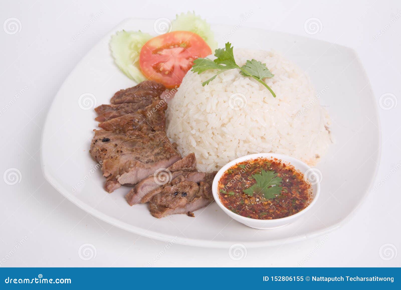 BBQ Pork Grill on Rice in Plate Stock Image - Image of vegetable ...