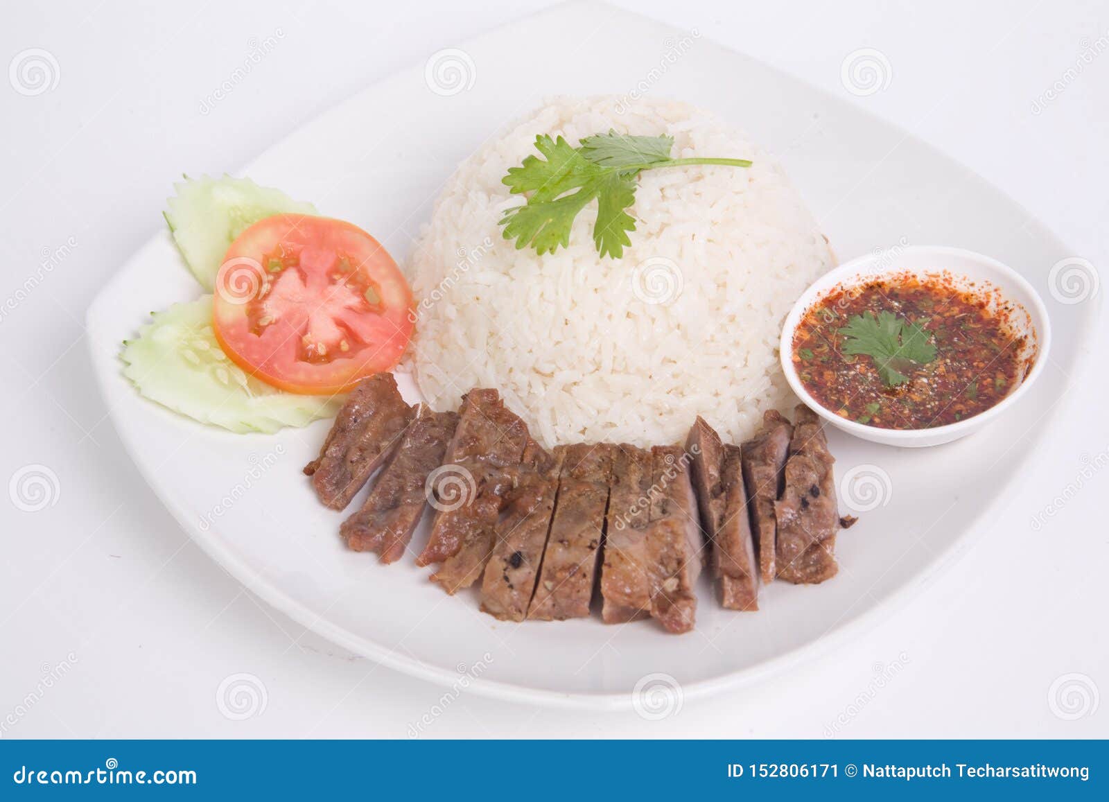 BBQ Pork Grill on Rice in Plate Stock Image - Image of roast, nutrition ...
