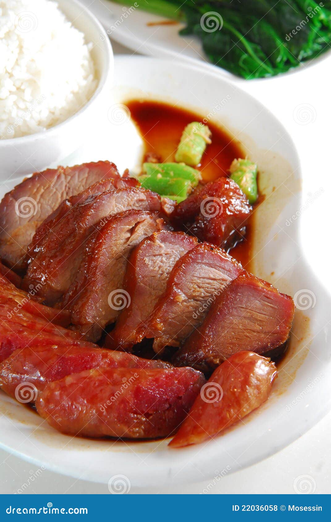 BBQ pork rice stock photo. Image of green, cuisine, vegetable - 22036058