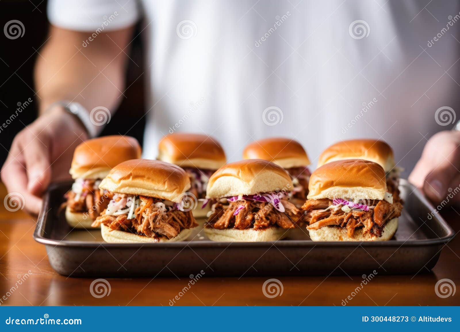 Bbq Pork Sliders on Serving Tray Held by Man Stock Image - Image of ...