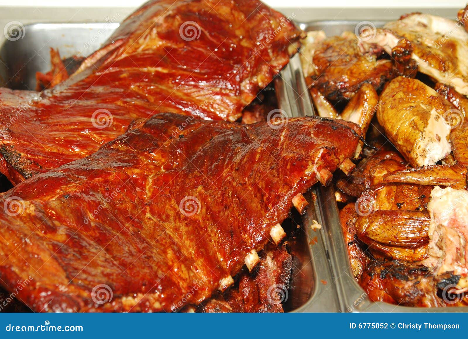 BBQ Ribs and Chicken in a Buffet Line Stock Photo - Image of beef ...