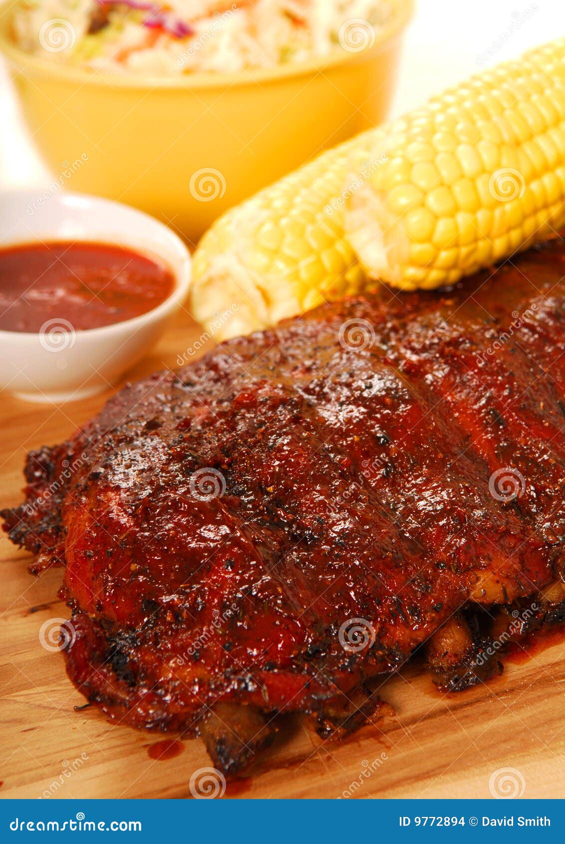 BBQ Ribs with Corn on the Cob Stock Photo - Image of tasty, appetizing ...