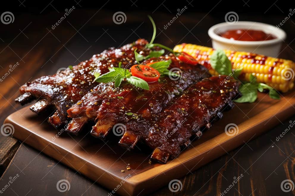 Bbq Ribs with Corn on the Cob Side Dish Stock Illustration ...