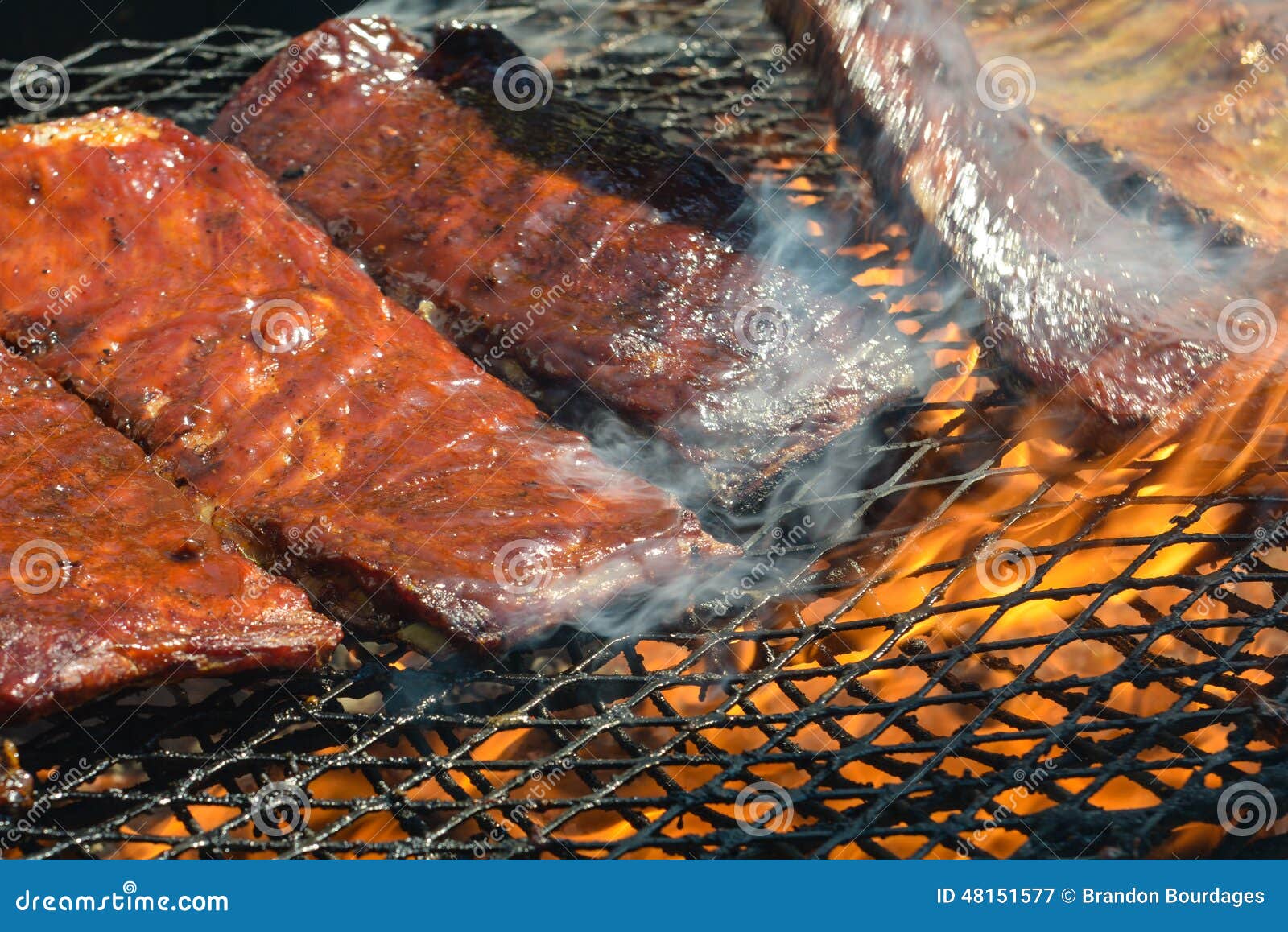BBQ ribs on the Grill stock image. Image of barbecue - 48151577
