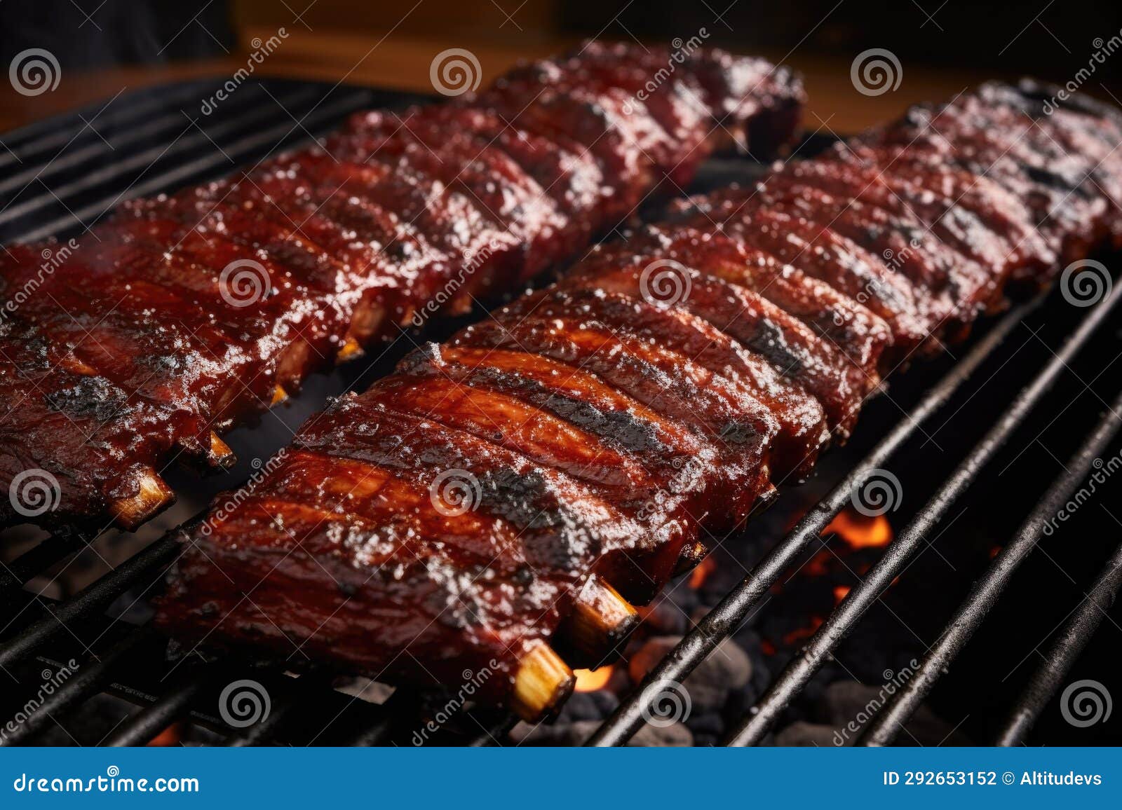 Bbq Ribs Neatly Arranged on a Charcoal Grill Stock Photo - Image of ...