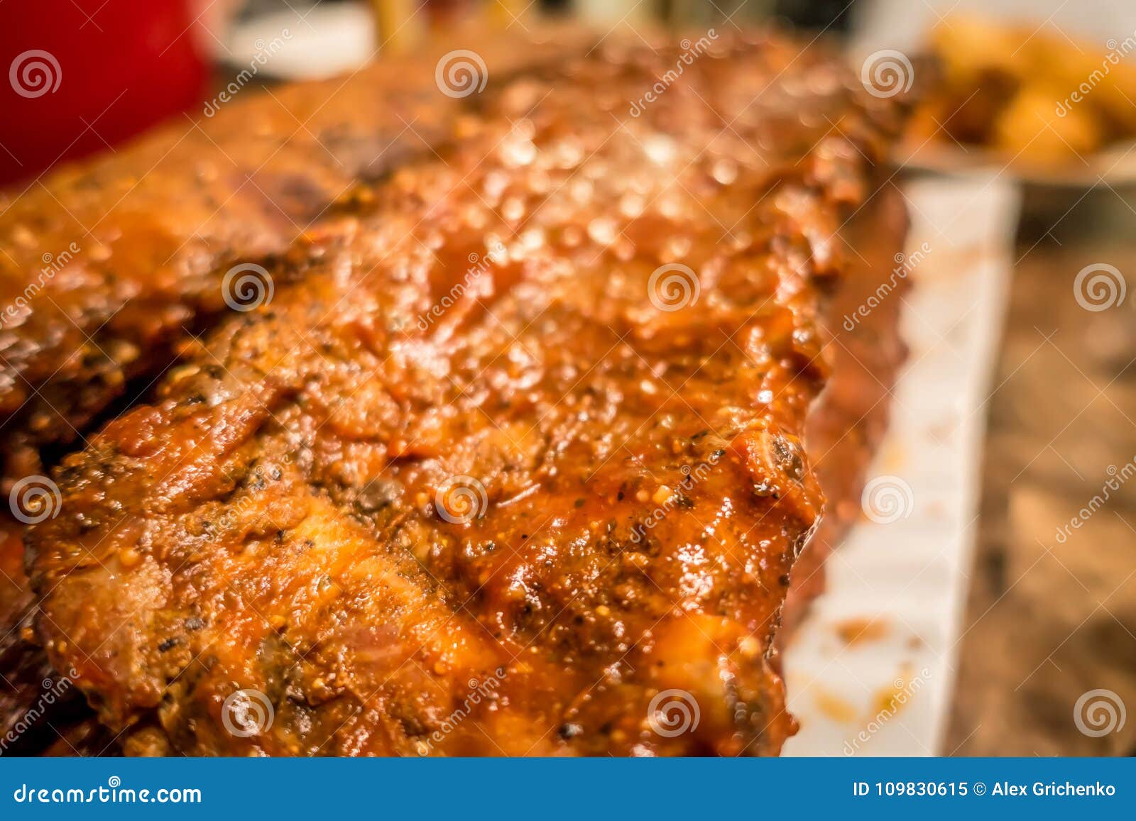 Bbq Ribs Ready To Eat on Dinner Table Stock Image - Image of sauce ...
