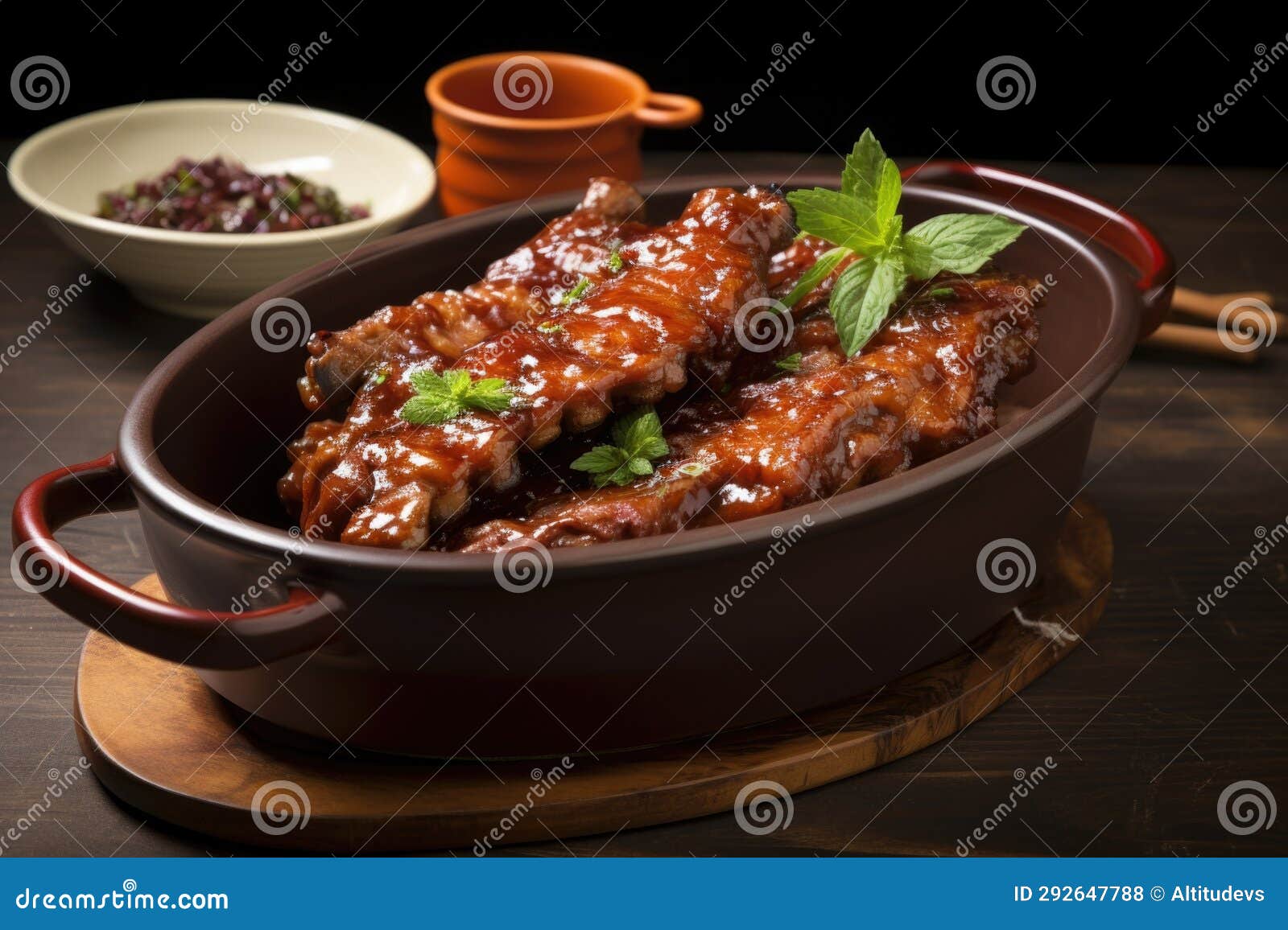 Bbq Ribs with Sauce in a Glazed Pottery Dish Stock Photo - Image of ...