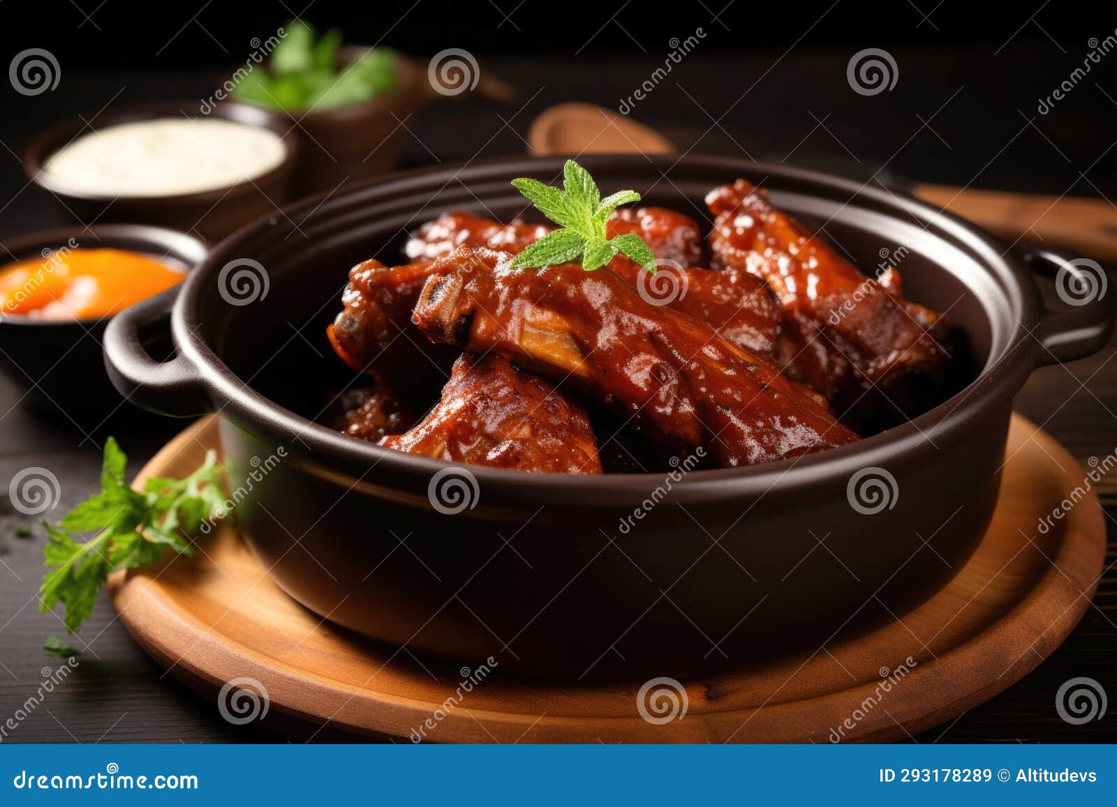 Bbq Ribs with Sauce in a Glazed Pottery Dish Stock Image - Image of ...