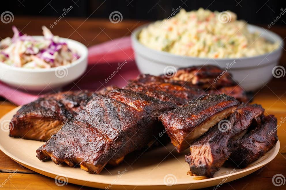 Bbq Ribs with a Side of Cornbread and Coleslaw Stock Photo - Image of ...