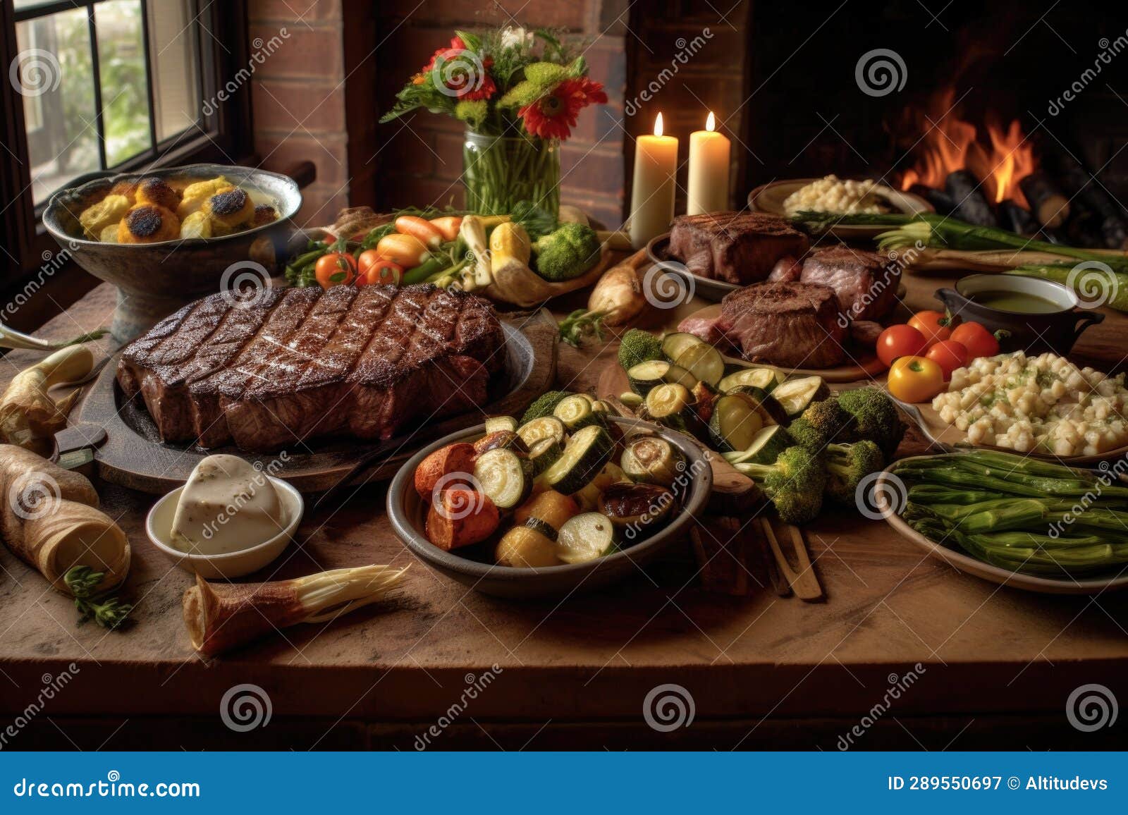 Bbq Scene with Ribeye Steaks and Grilled Vegetables Stock Image - Image ...