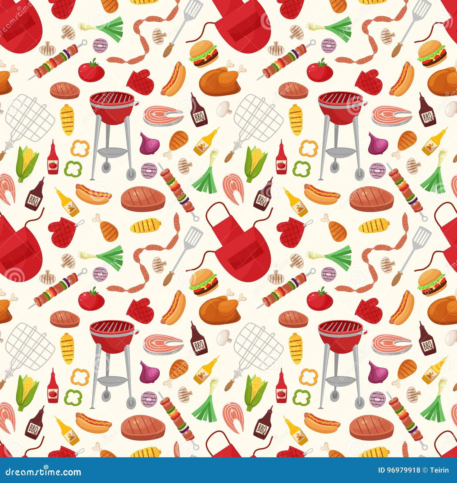 Bbq Seamless Pattern with Grill Objects and Icons. Stock Vector ...