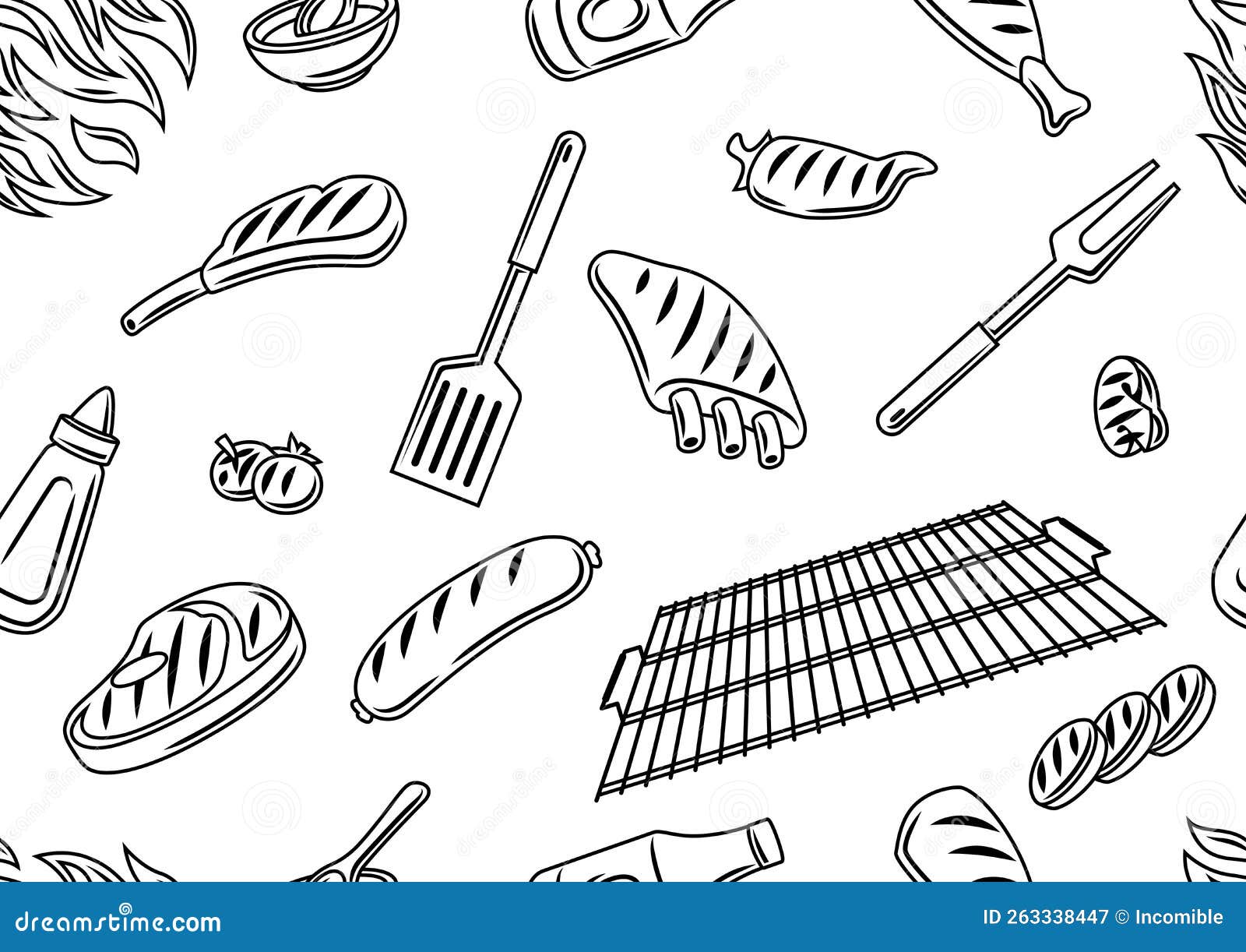 Bbq Seamless Pattern with Grill Objects and Icons. Stylized Kitchen and ...