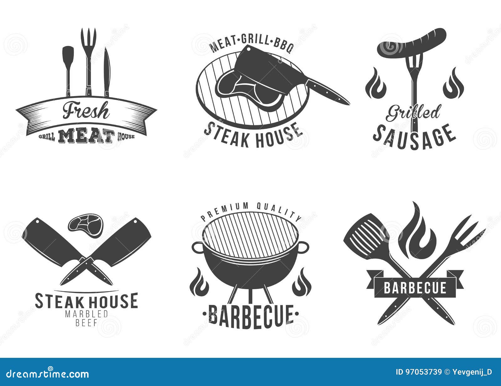 Barbecue Restaurant - Logo Icon Of Barbecue, Grill And Bar With Fire ...
