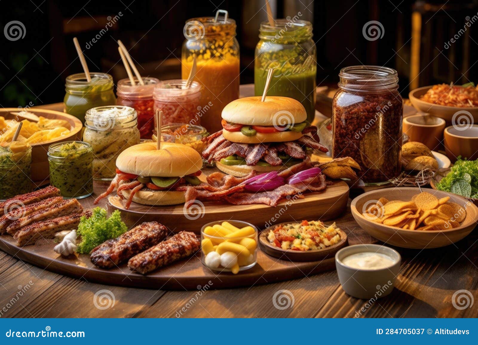 Bbq Set-up with Various Burger Toppings and Condiments Stock Image ...