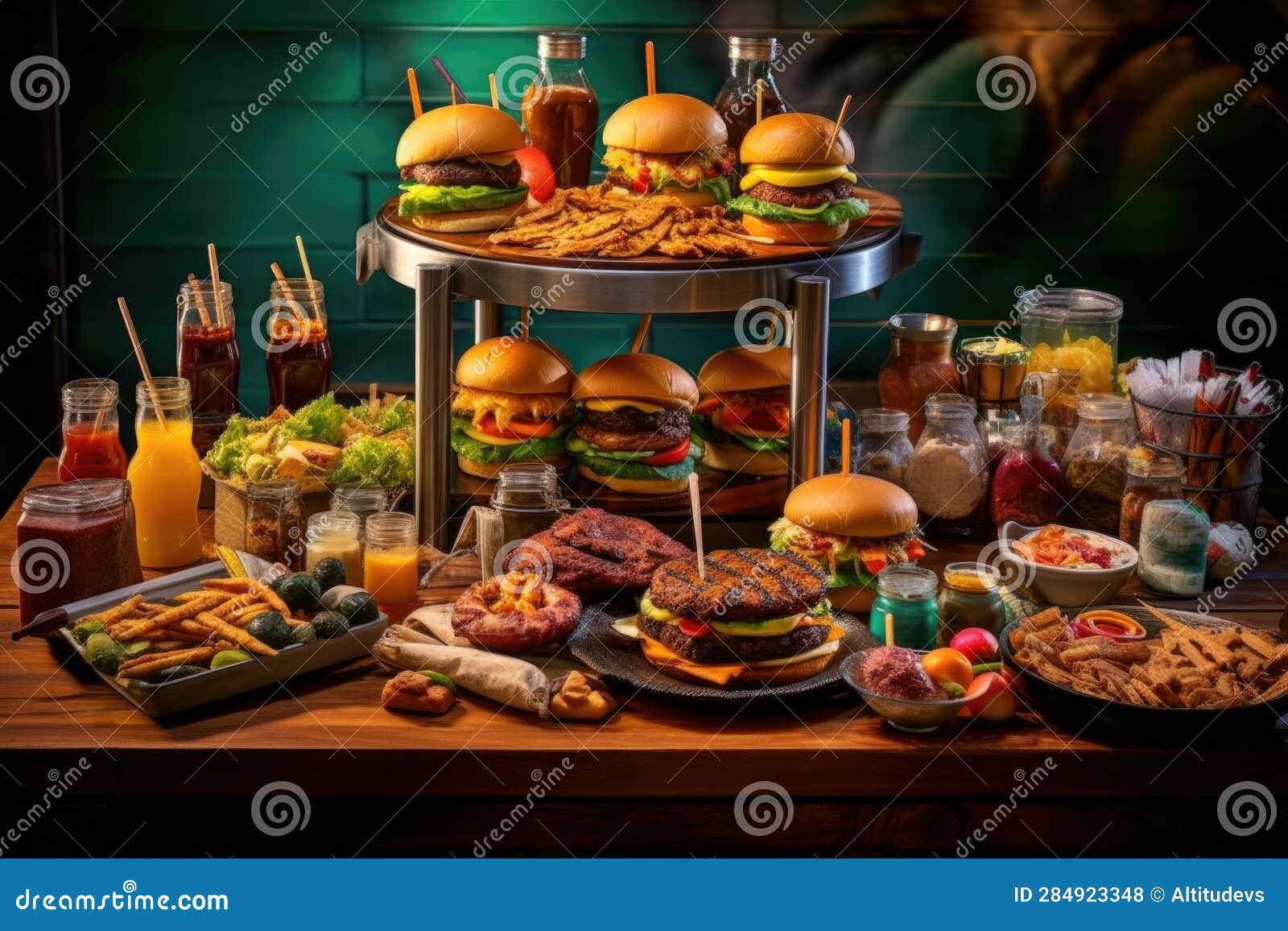 Bbq Set-up with Various Burger Toppings and Condiments Stock ...