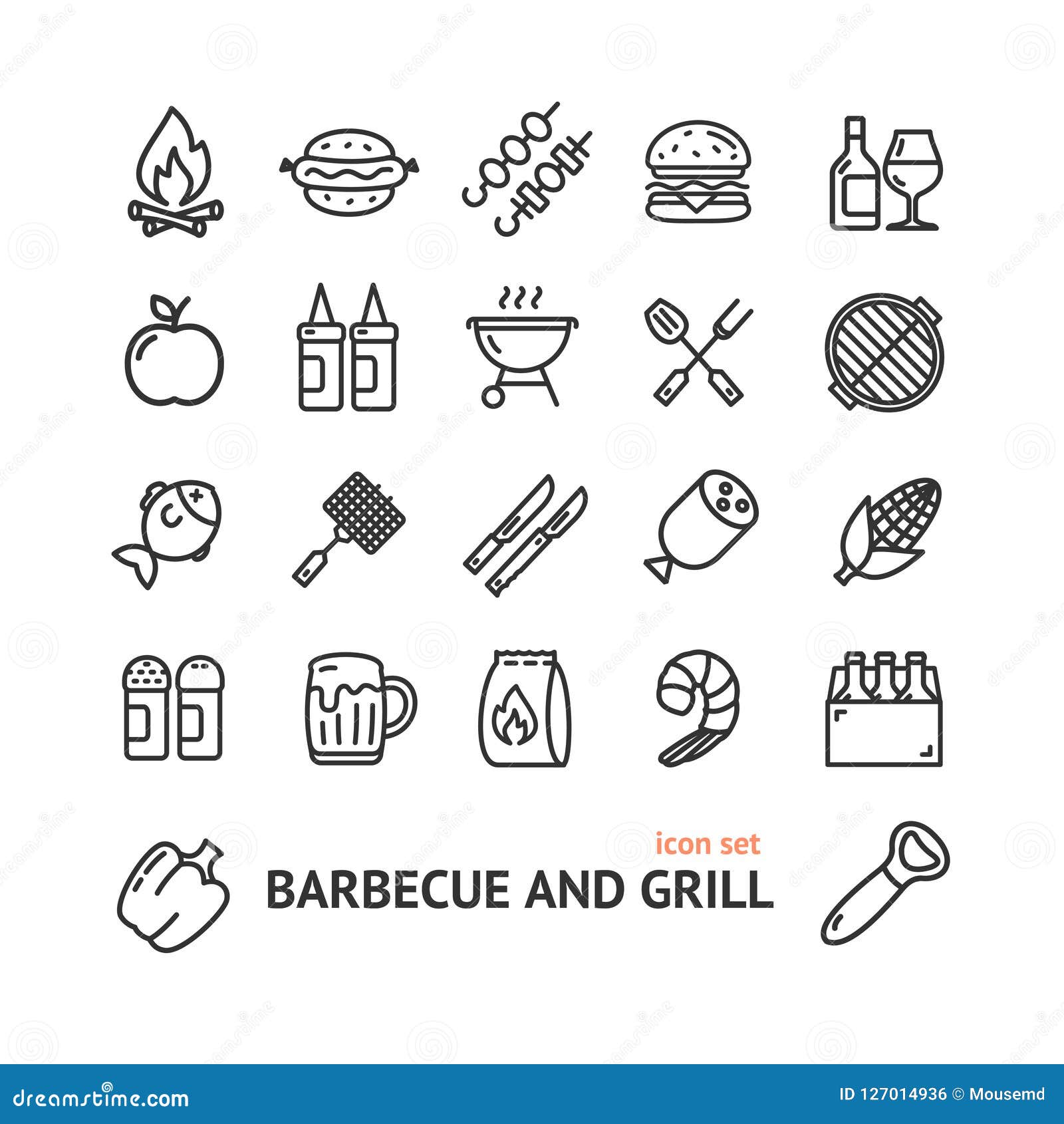 Bbq Signs Black Thin Line Icon Set. Vector Stock Vector - Illustration ...