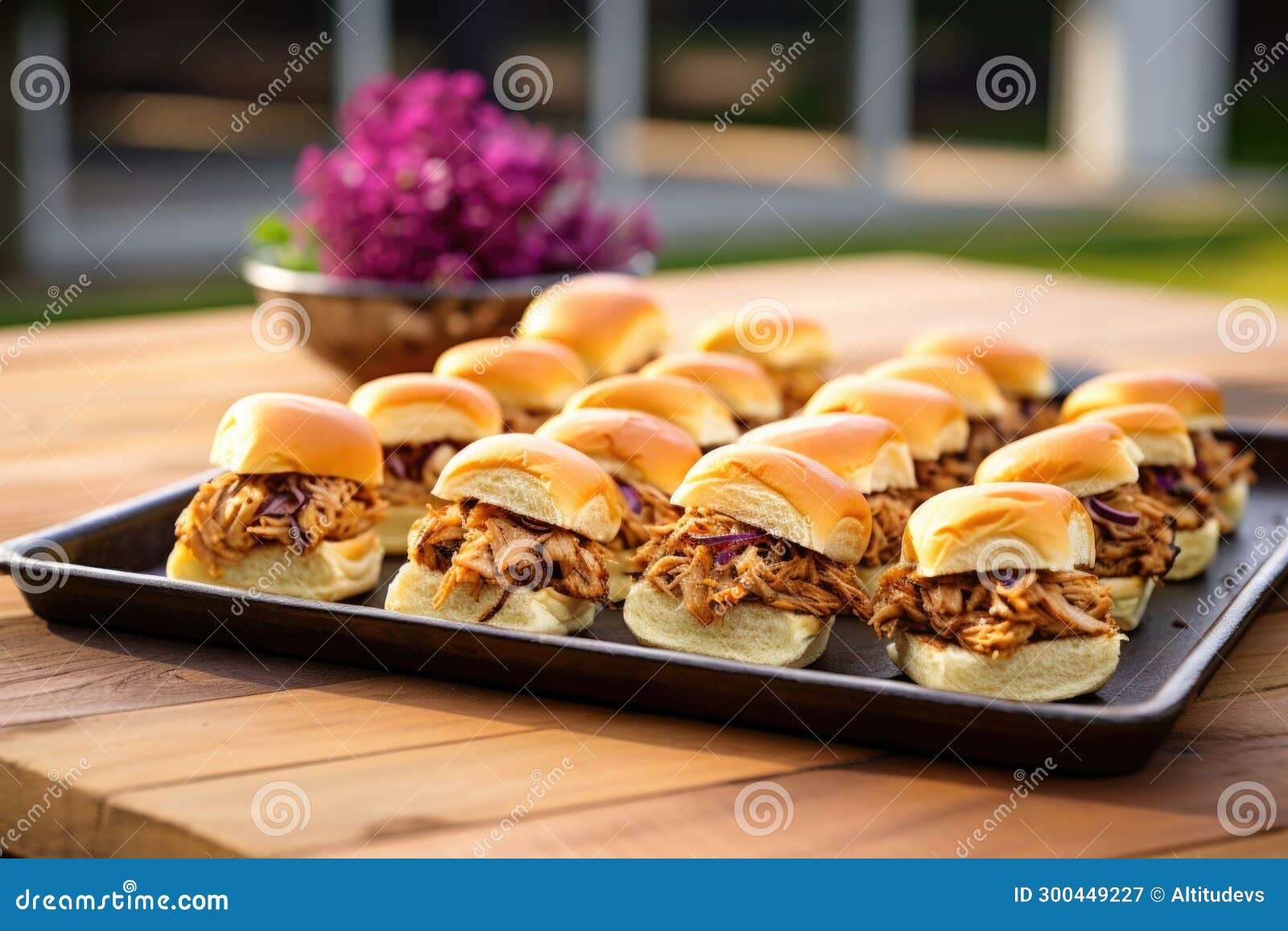 Bbq Sliders Arranged on Tray on Picnic Table Stock Image - Image of ...