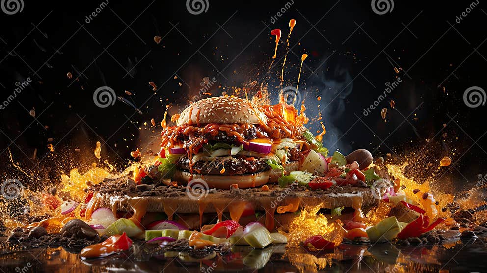 BBQ Smash Burger Exploding with Taste and Flavour Stock Illustration ...