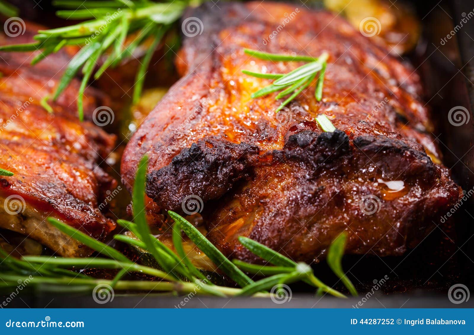 BBQ Spare Ribs with Herbs and Vegetables Stock Photo - Image of diet ...