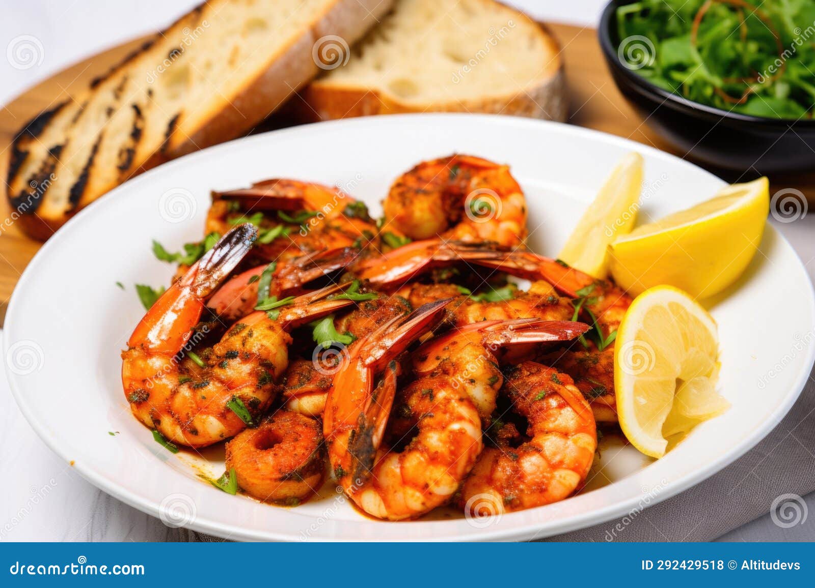 Bbq Spiced Prawns Served with Garlic Bread Stock Photo - Image of ...