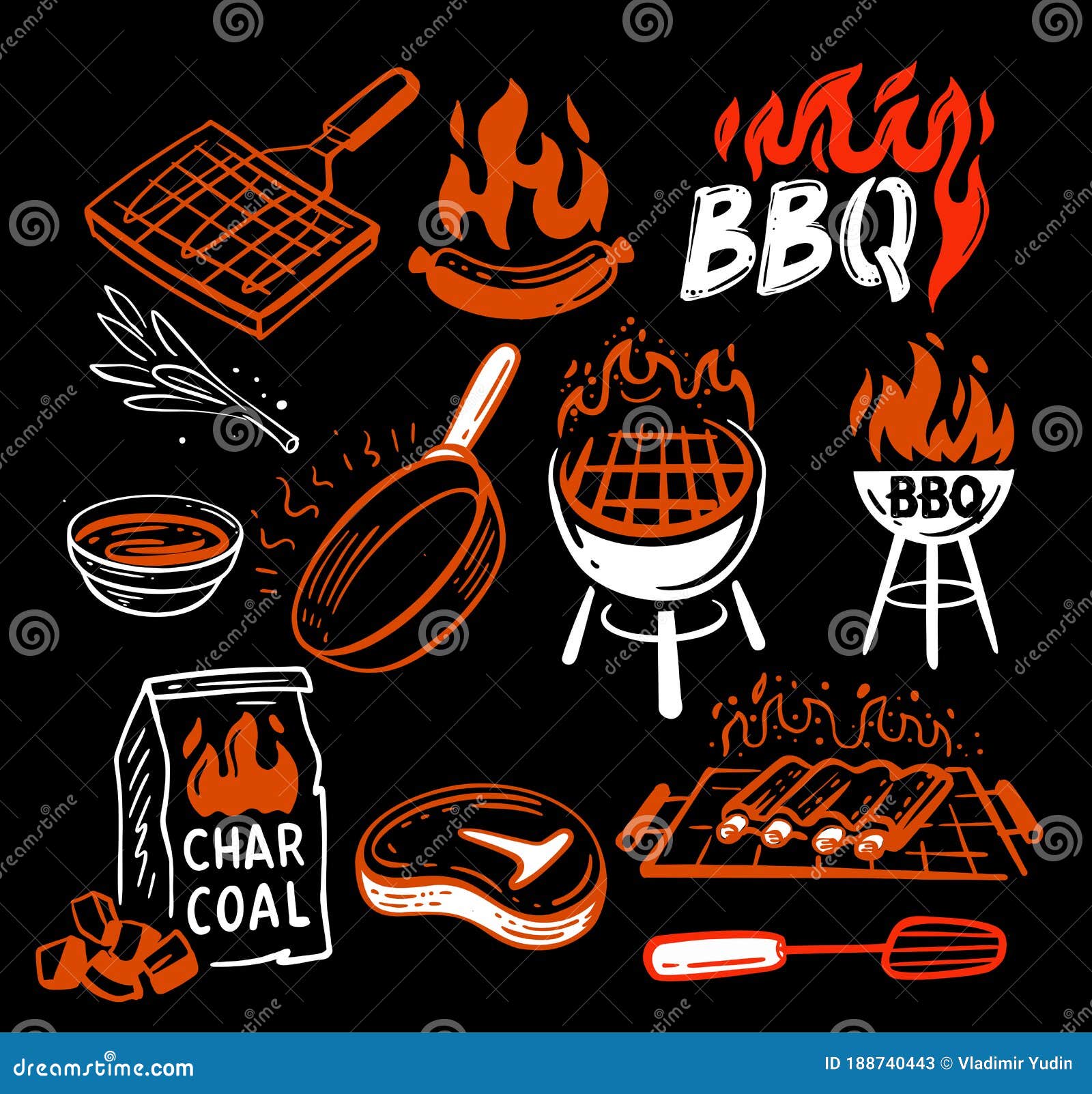 Bbq Stickers and Emblems of Grills and Meat Stock Vector - Illustration ...