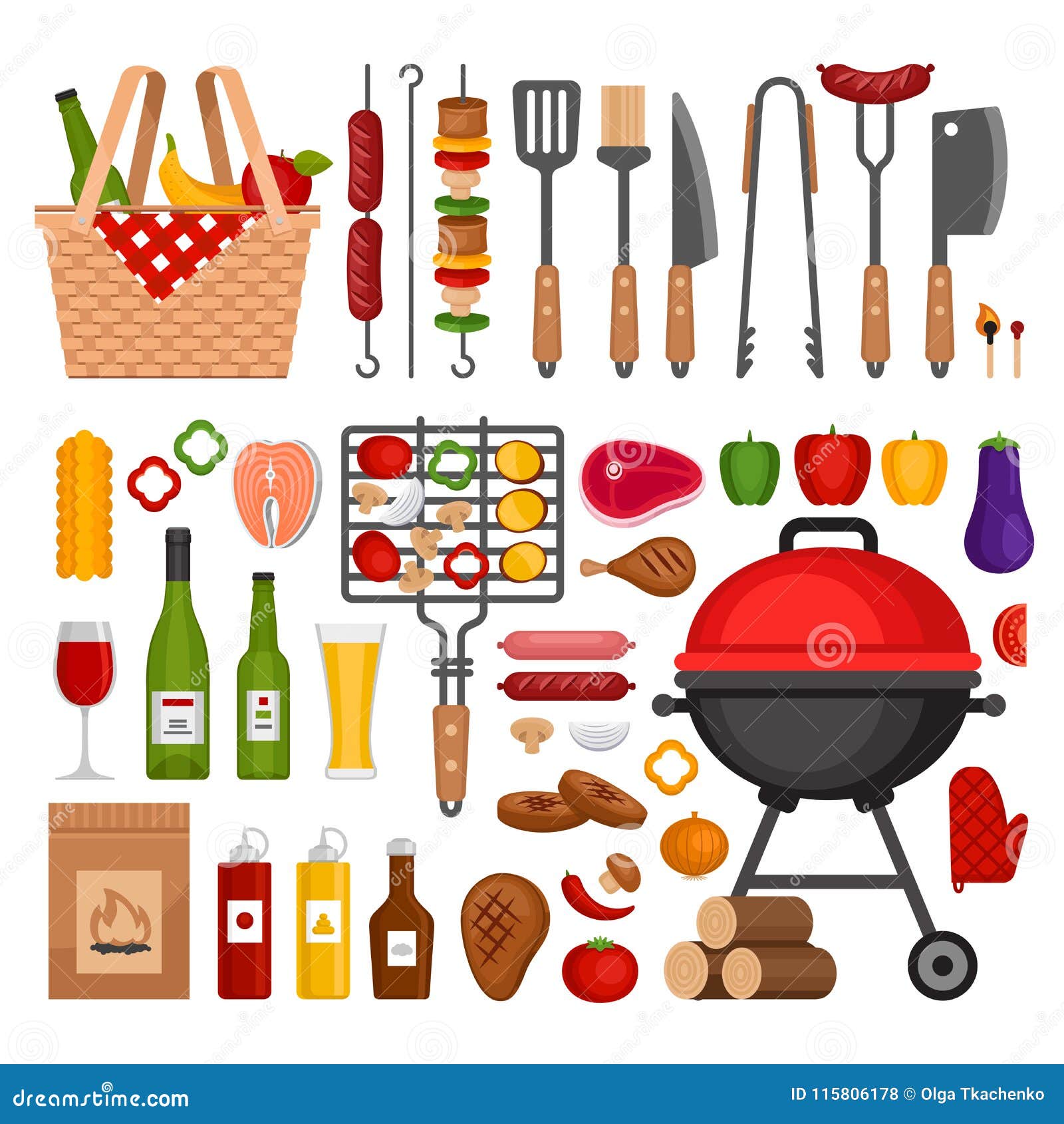 Bbq Tools Set. Barbecue Grill Isolated Elements Stock Vector ...