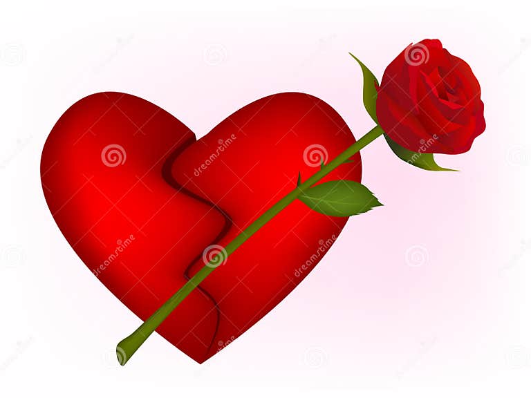 Bbroken heart and red rose stock vector. Illustration of heartbreak ...