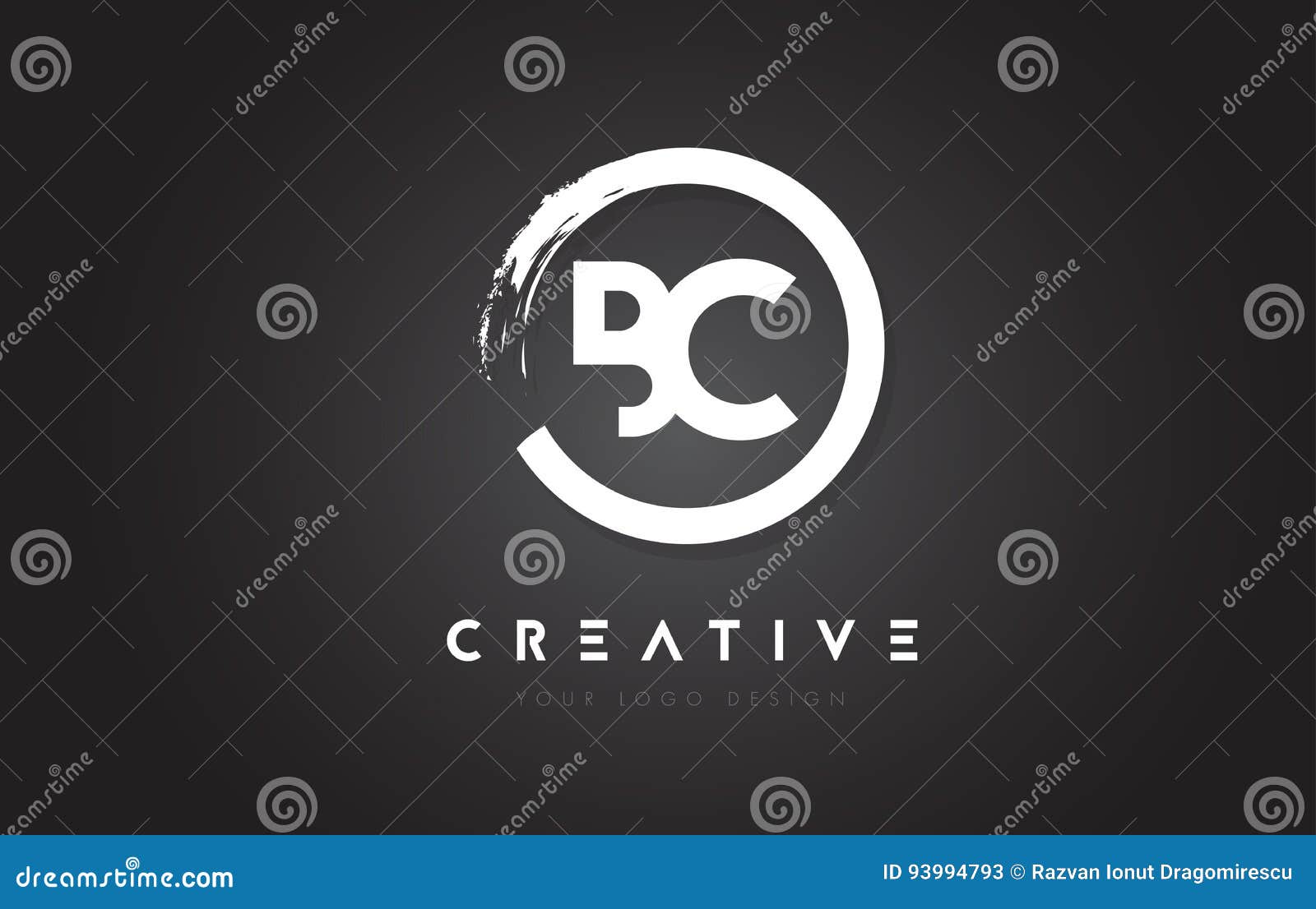 BC Circular Letter Logo with Circle Brush Design and Black Background ...