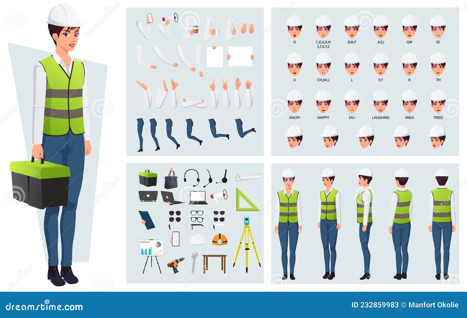 BConstruction Worker, Engineer Character Creation Pack, With Tools ...