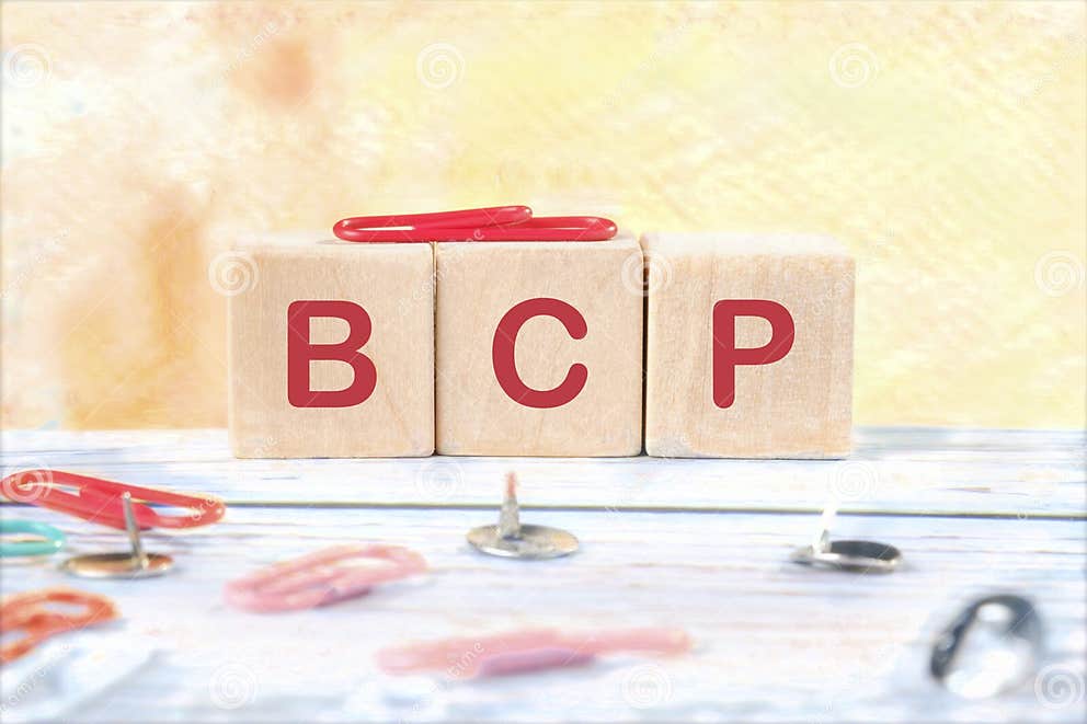 BCP Business Continuity Plan. BCP Assembled from Cubes on a Yellow ...