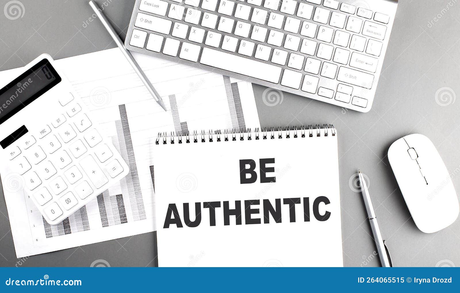BE AUTHENTIC Text Written on Notebook on Grey Background with Chart and ...