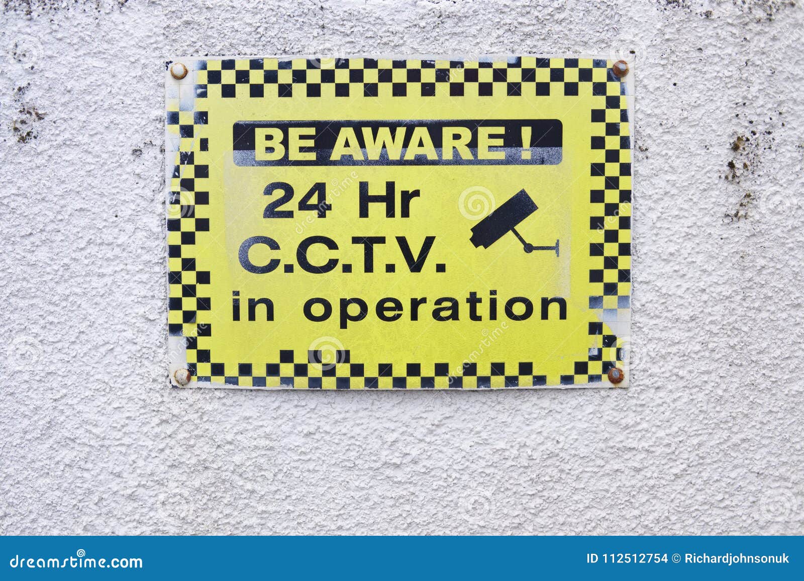 Be Aware 24 Hr Hour CCTV Security Camera in Operation Yellow Sign on ...