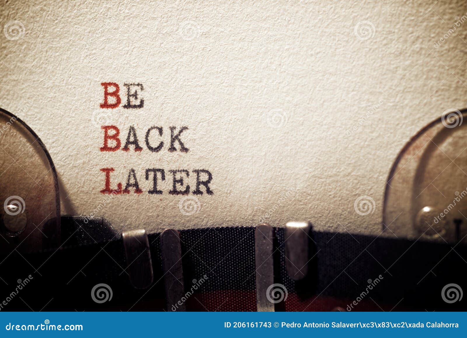 Be back later phrase stock image. Image of acronym, texture - 206161743