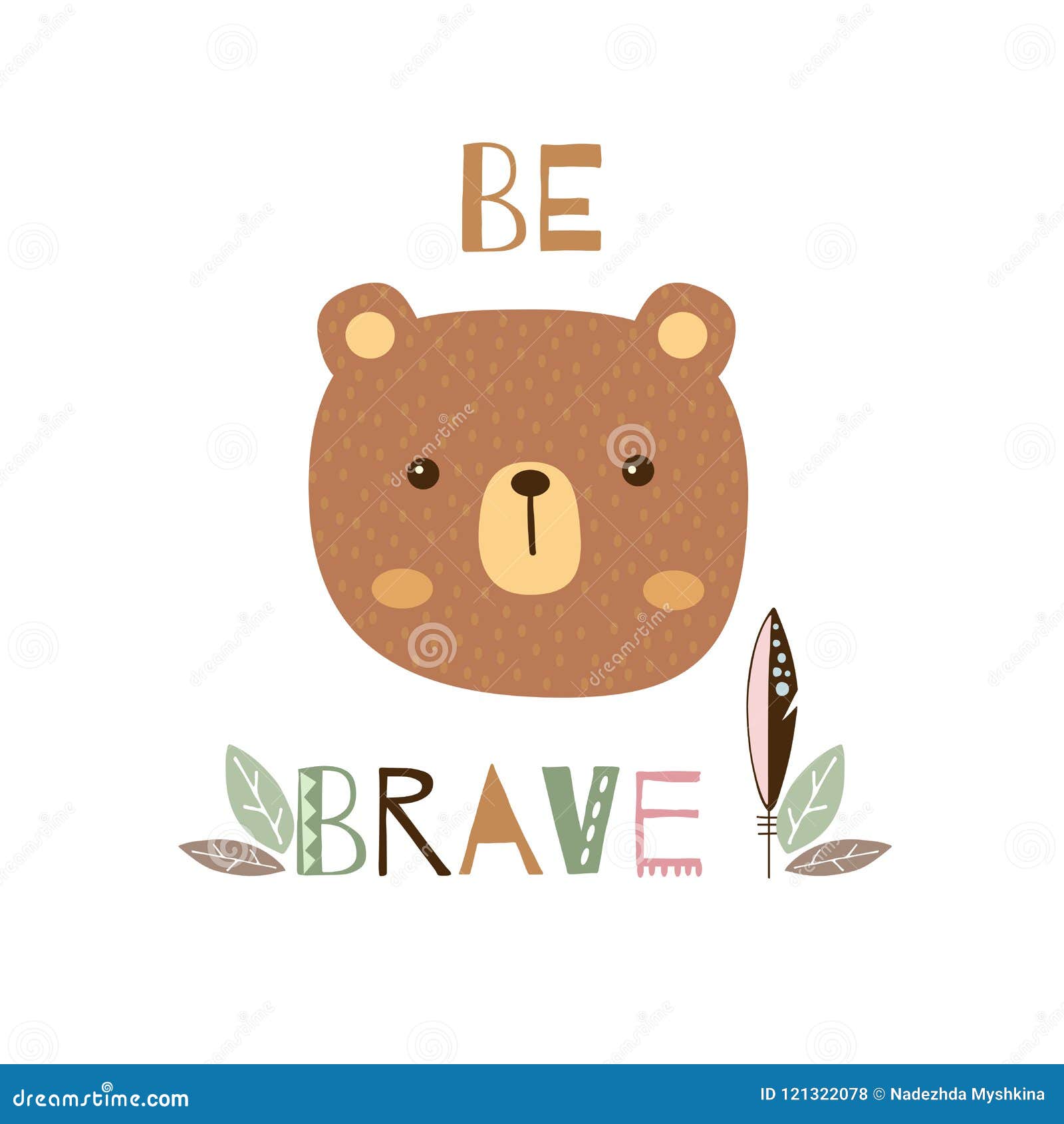 Be Brave Nursery Poster. Cute Bear Vector Illustration Stock Vector ...