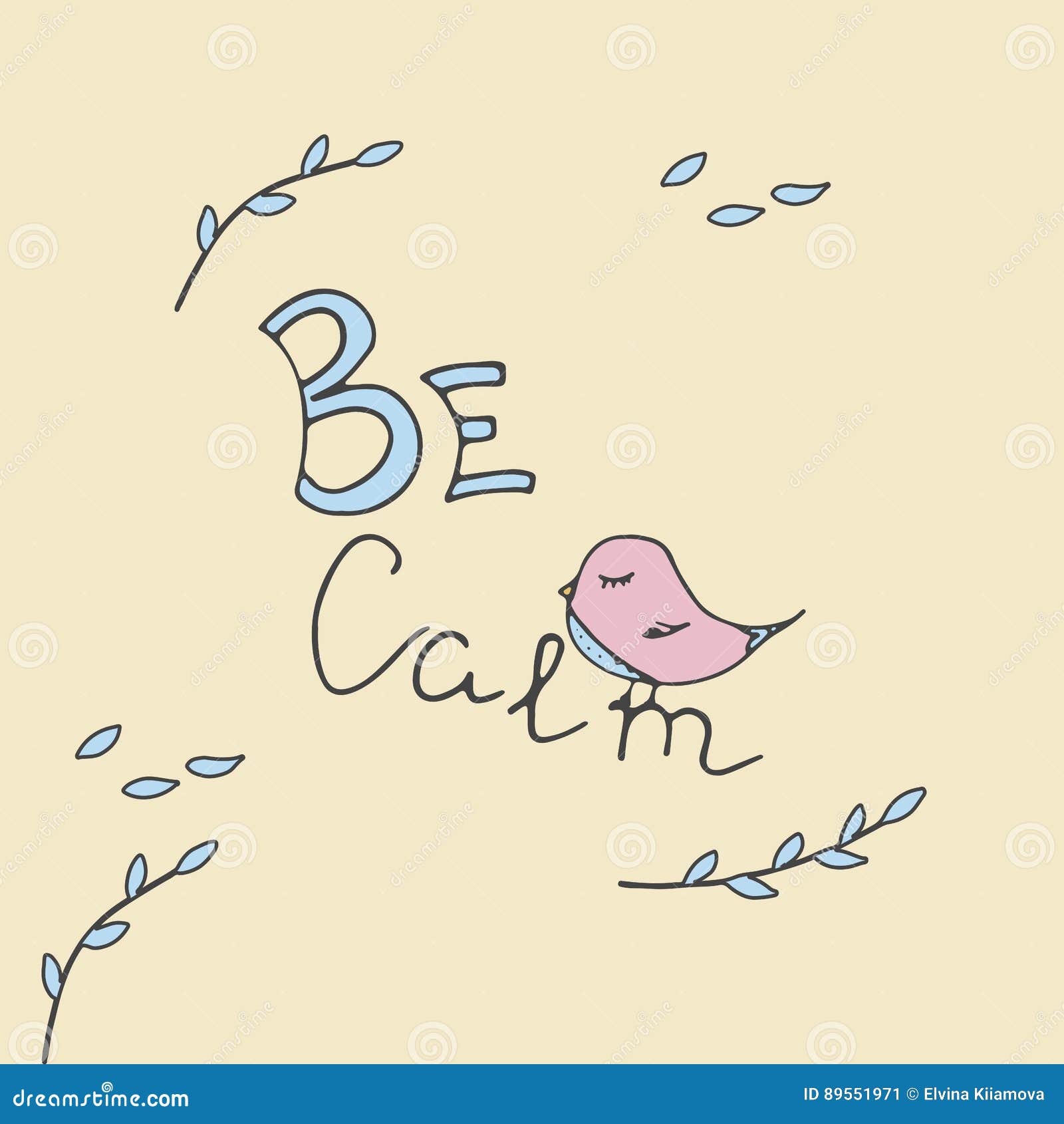Be Calm Postcard with Bird. Stock Vector - Illustration of ...