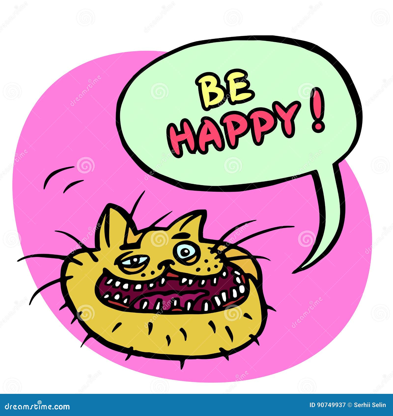 Be Happy! Cartoon Cat Head. Vector Illustration. Stock Vector ...