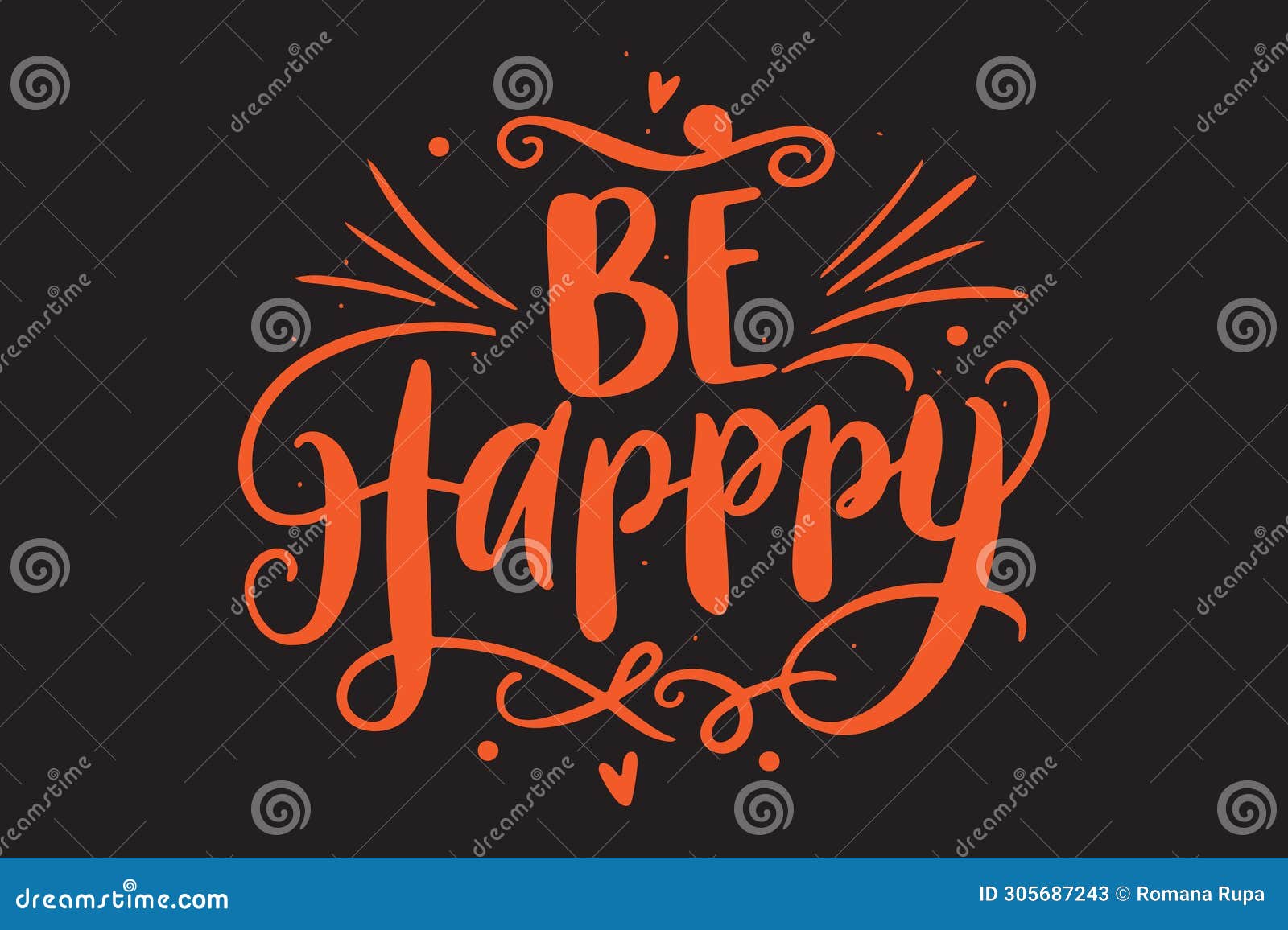 Be Happy Text Vector Design on a Black Background Stock Illustration ...