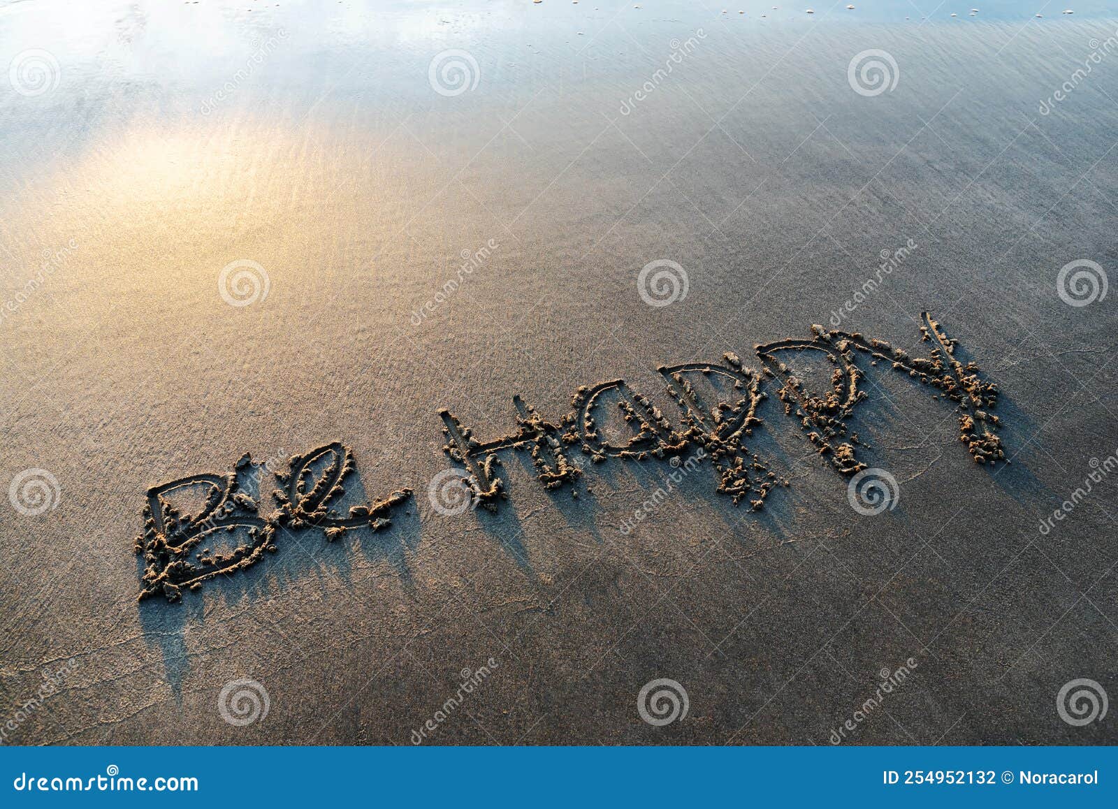 Be Happy Text Written on Sand Beach Stock Photo - Image of attitude ...