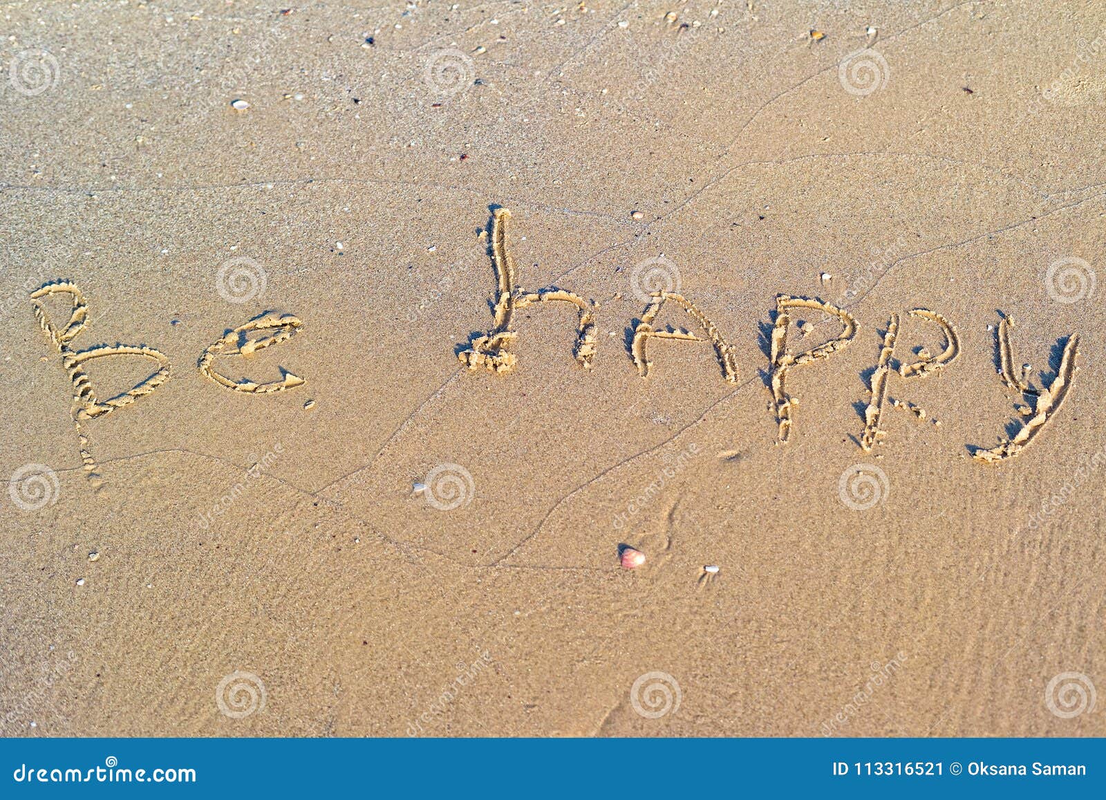 Be Happy Written in the Sand. Stock Image - Image of relaxation ...
