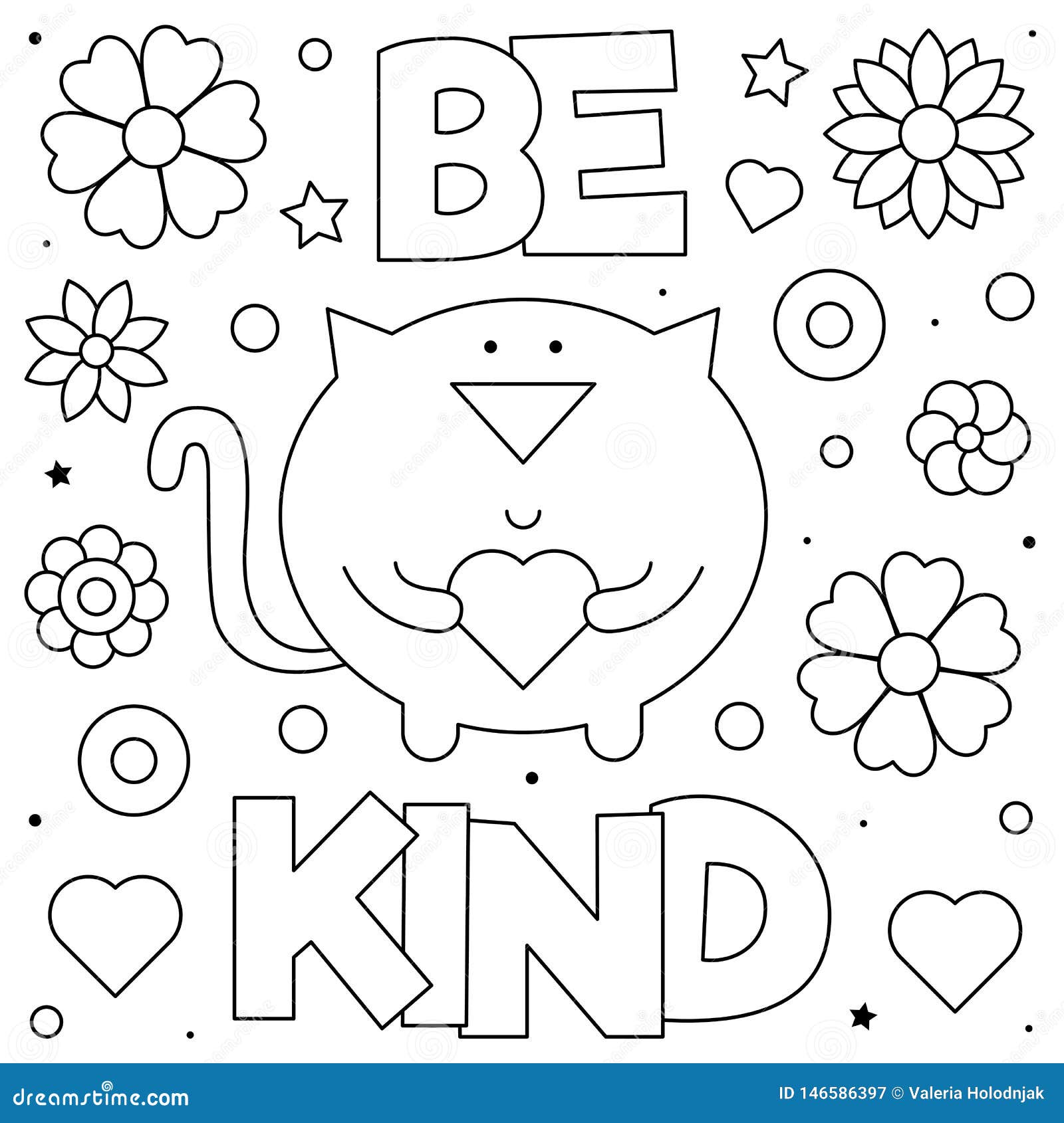 Be Kind. Coloring Page. Black and White Vector Illustration. Stock ...