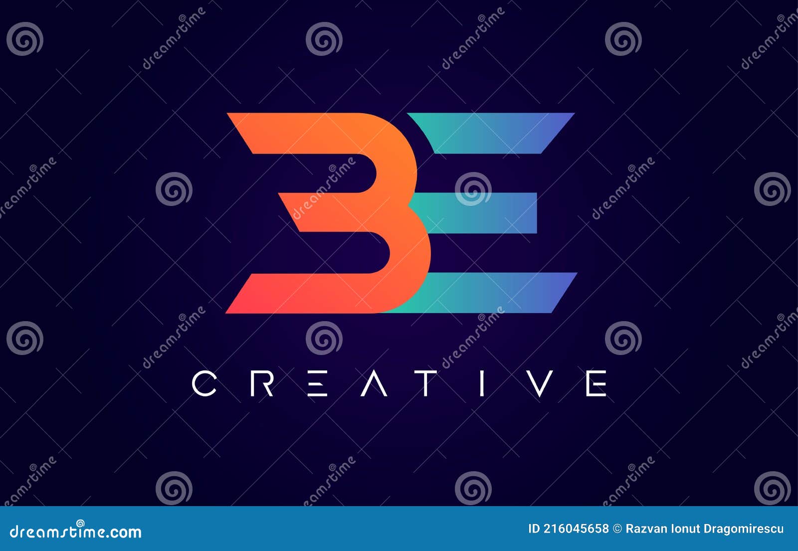 BE Logo Letter Design with Modern Creative Concept and Orange Blue ...