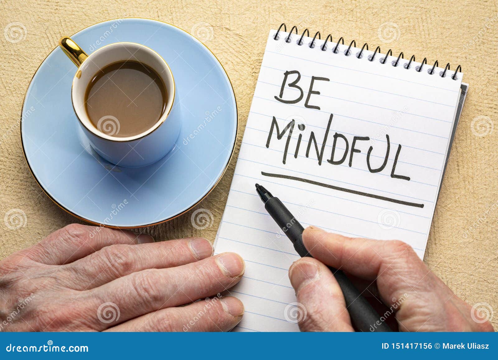 Be Mindful - Writing a Note Stock Photo - Image of aware, spiral: 151417156
