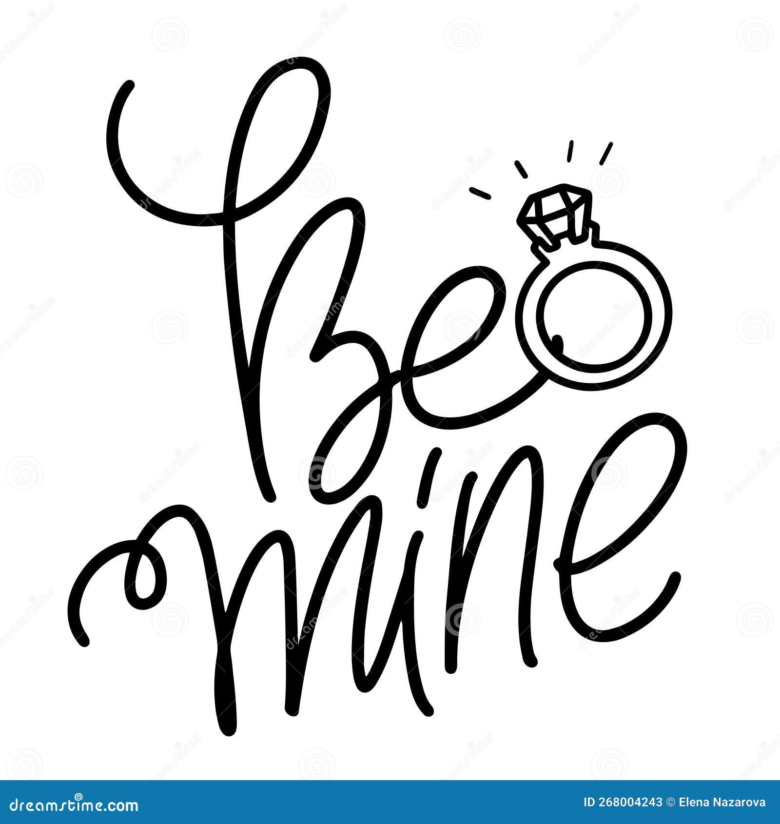 Be Mine Calligraphy Text with Ring Vector Illustration.Marriage Proposal Stock Vector ...