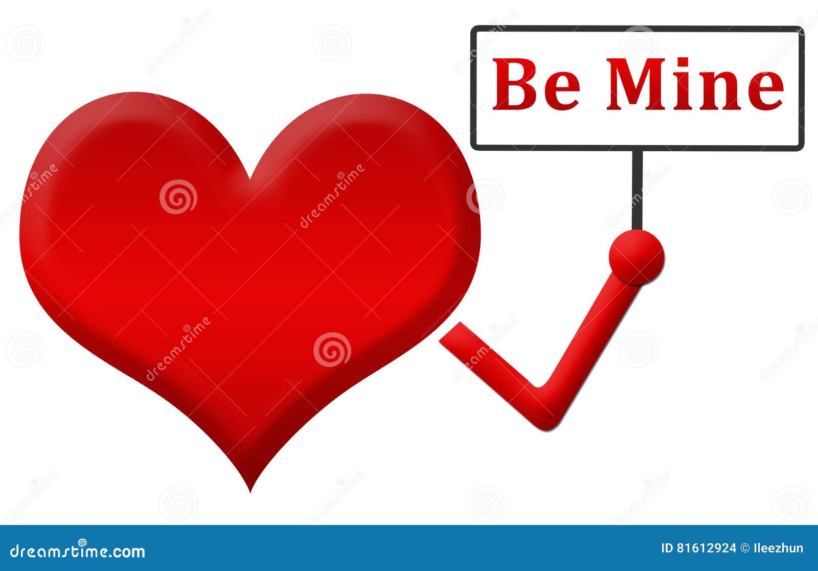 Be Mine Heart Holding Signboard Stock Illustration - Illustration of ...
