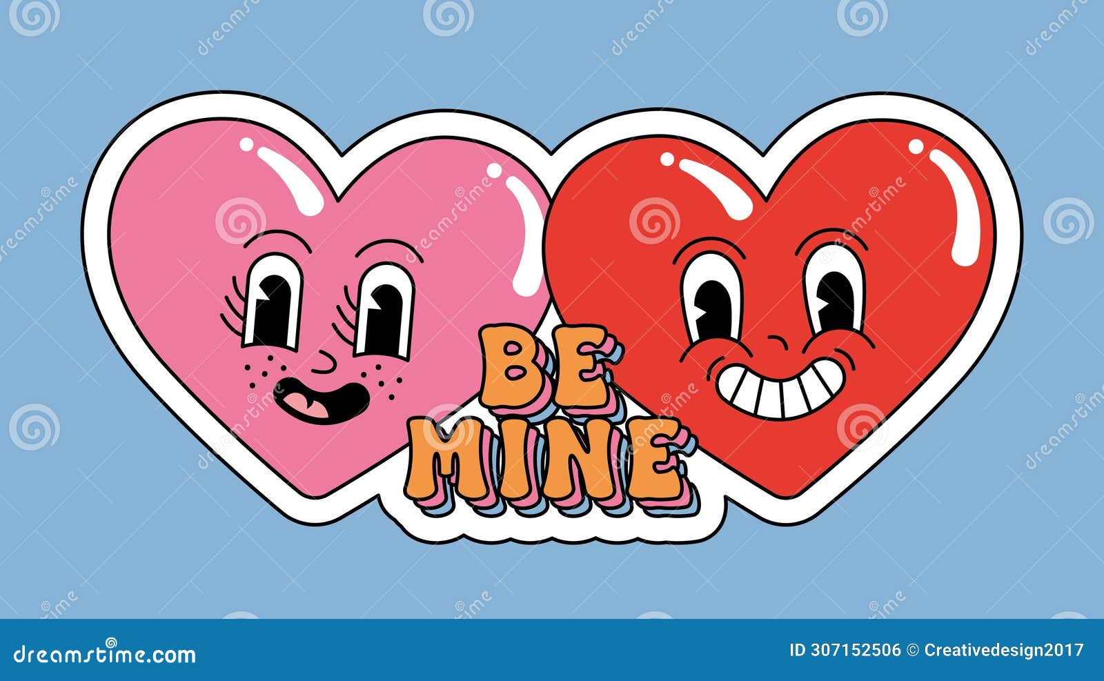 Cute Hearts with Faces and Text that Says Be Mine Stock Vector ...